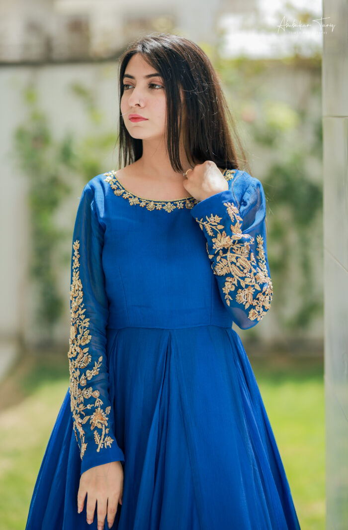 SOLID ROYAL BLUE EMBELLISHED ANARKALI SET – Saad Ibrahim